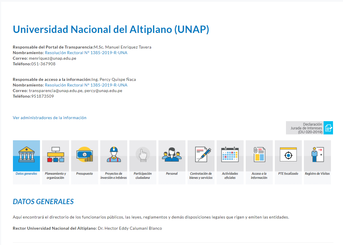 LA UNA PUNO LOGRA EL 100% EN TRANSPARENCIA – Transparencia y Acceso a ...